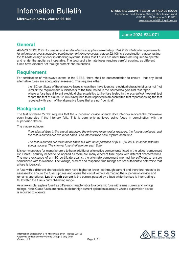 EESS Information Bulletin 24-071 Microwave Fuses V1.0 – Oz Cert Pty Ltd